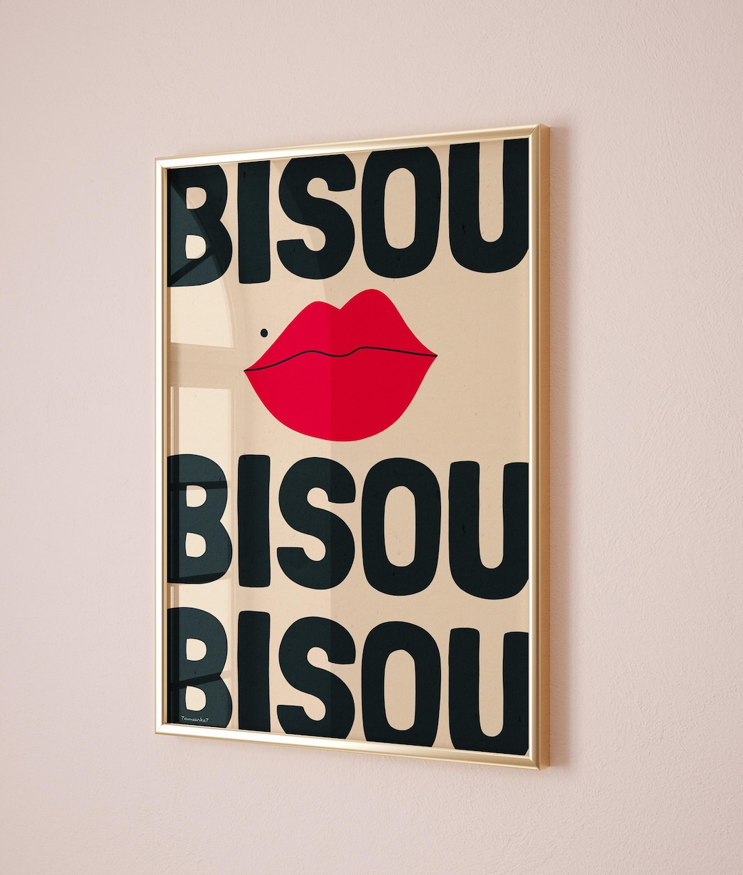 Bisou Print - French Kiss Print, Trendy Wall Art, Kiss Poster, Retro ...