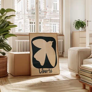 Liberté Abstract Bird Print - Black and Beige Wall Art, Aesthetic ...