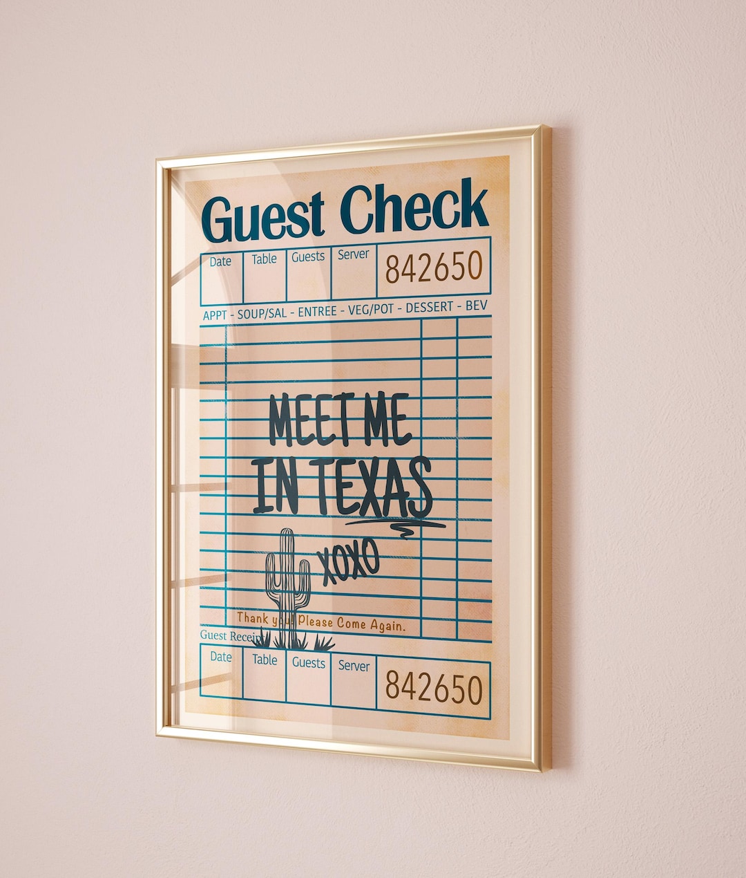 Texas Guest Check Print - Texas Home Decor, Retro Texas Wall Art, Texas ...