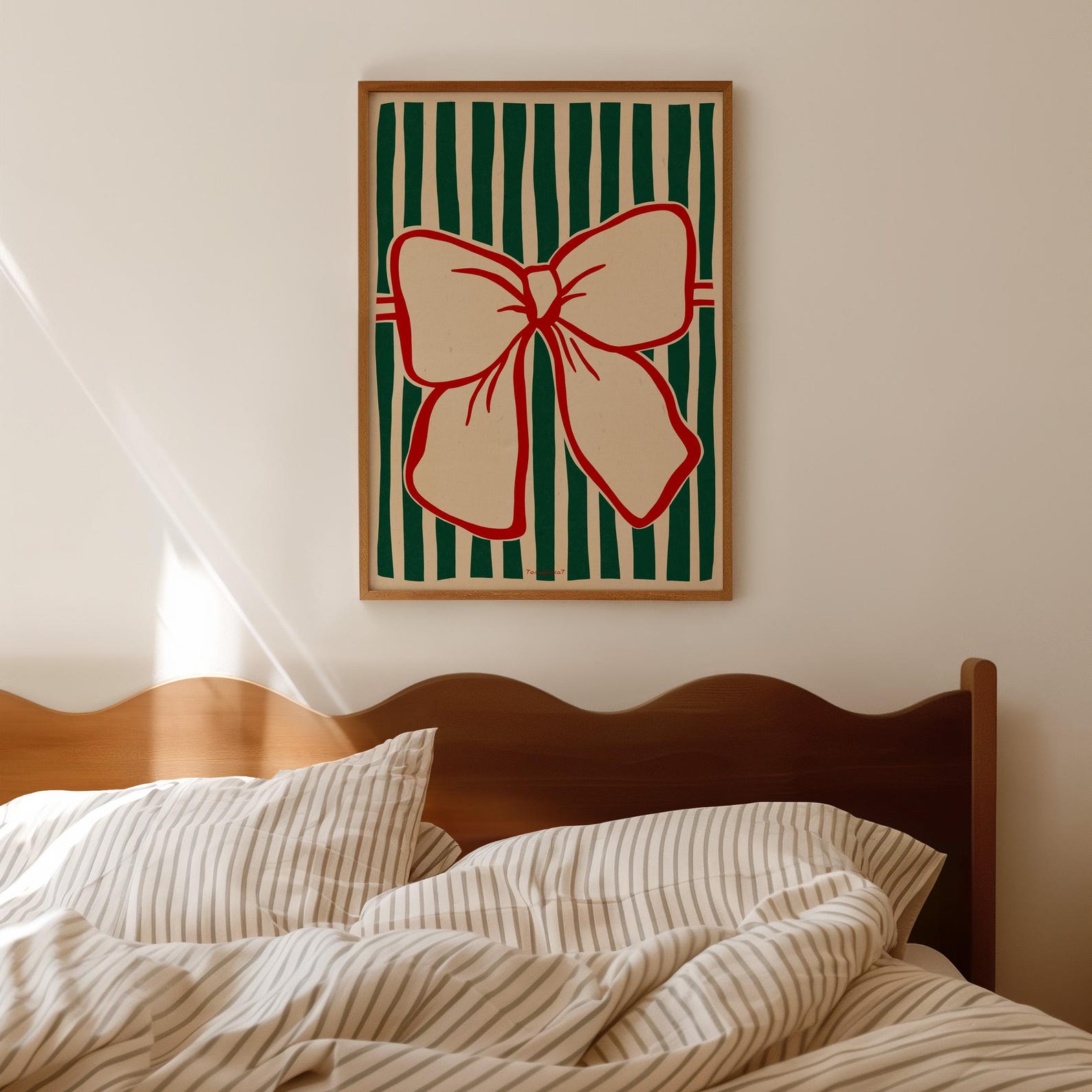 Christmas Bow Print - Retro Christmas Wall Art, Holiday Decor ...
