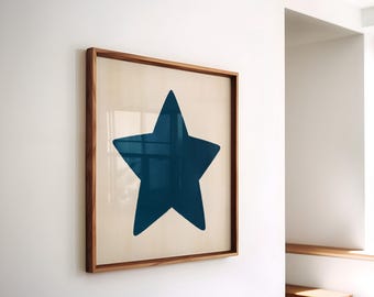 Star Wall Art Print Retro Hand Drawn Wall Art, Navy Blue Star Poster ...