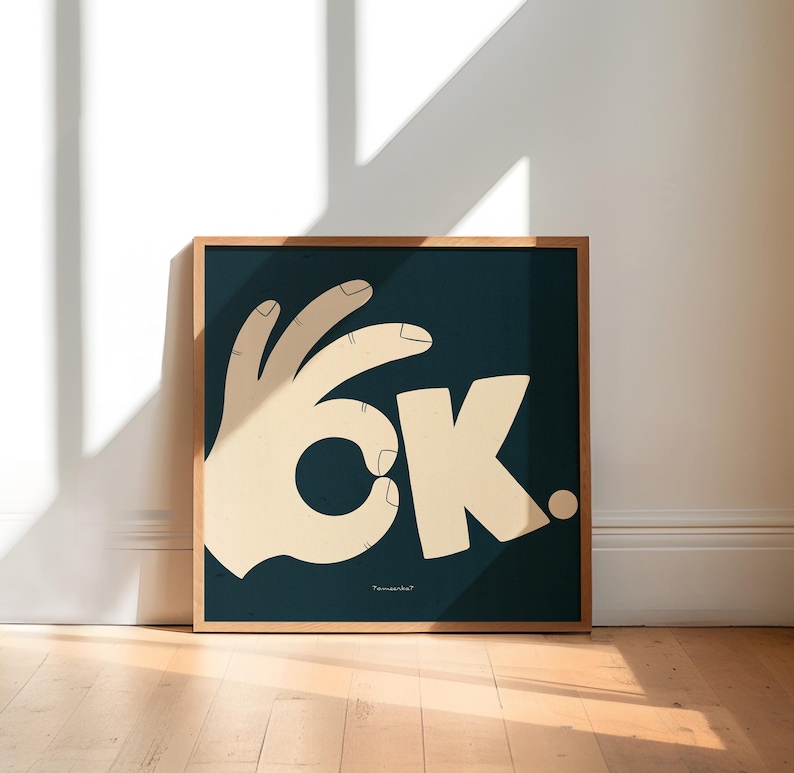 OK Print Typography Funky Wall Art - Retro Aesthetic Poster, Okay ...
