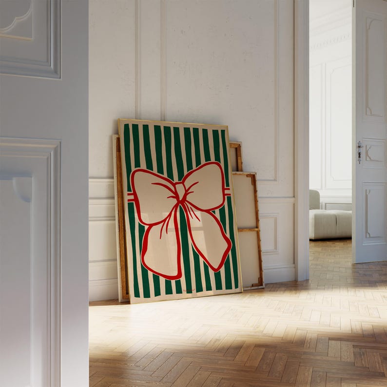 Christmas Bow Print - Retro Christmas Wall Art, Holiday Decor ...