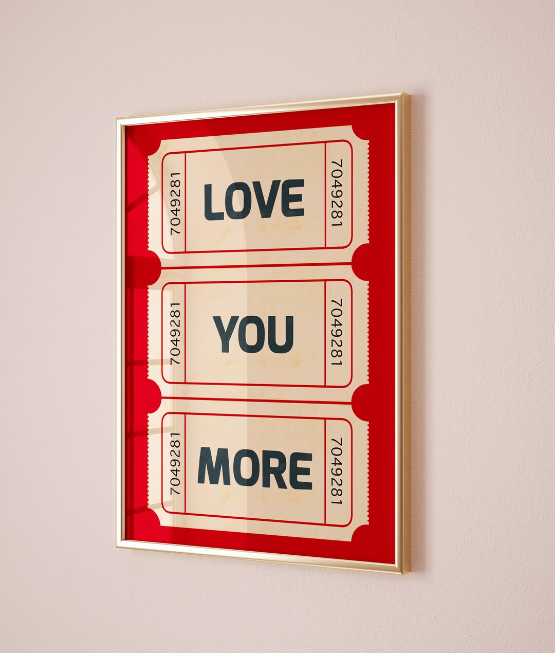 Love You More Vintage Ticket Wall Art - Red Retro Wall Art, Trendy Love ...