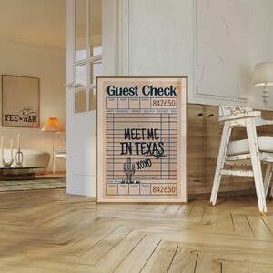 Texas Guest Check Print - Texas Home Decor, Retro Texas Wall Art, Texas ...