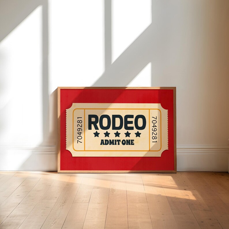 Rodeo Ticket Print Western Decor, Retro Western Poster, Vintage Ticket ...