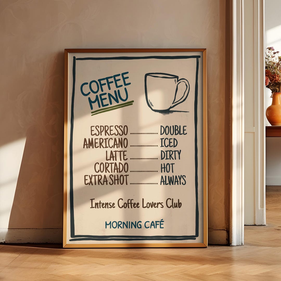 Coffee Menu Print - Coffee Poster, Espresso Print, Trendy Kitchen Decor ...