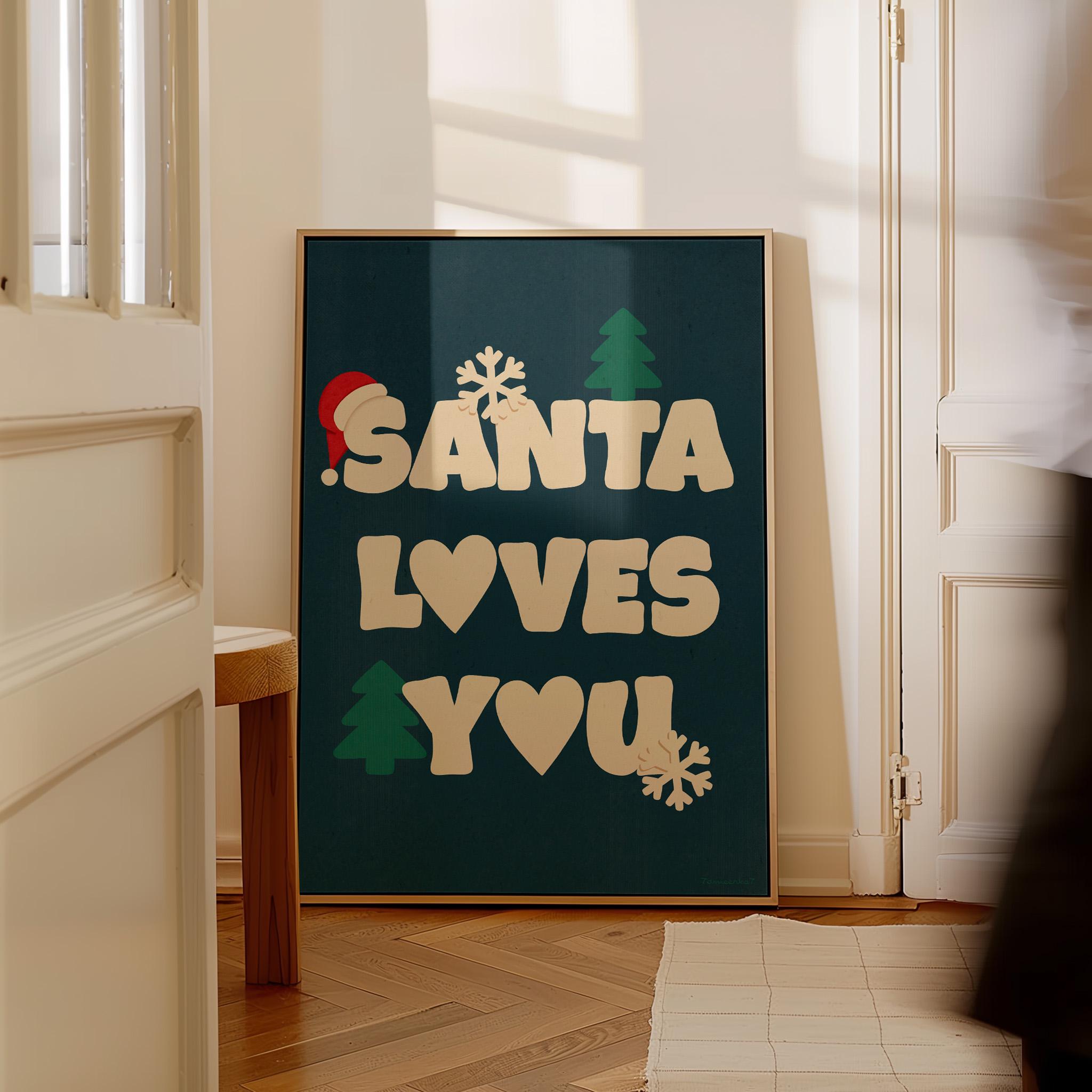 Santa Loves You Christmas Print - Trendy Christmas Print, Christmas ...