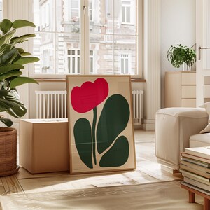 Hand-drawn Red Tulip Print - Abstract Flower Wall Art, Tulip Poster ...