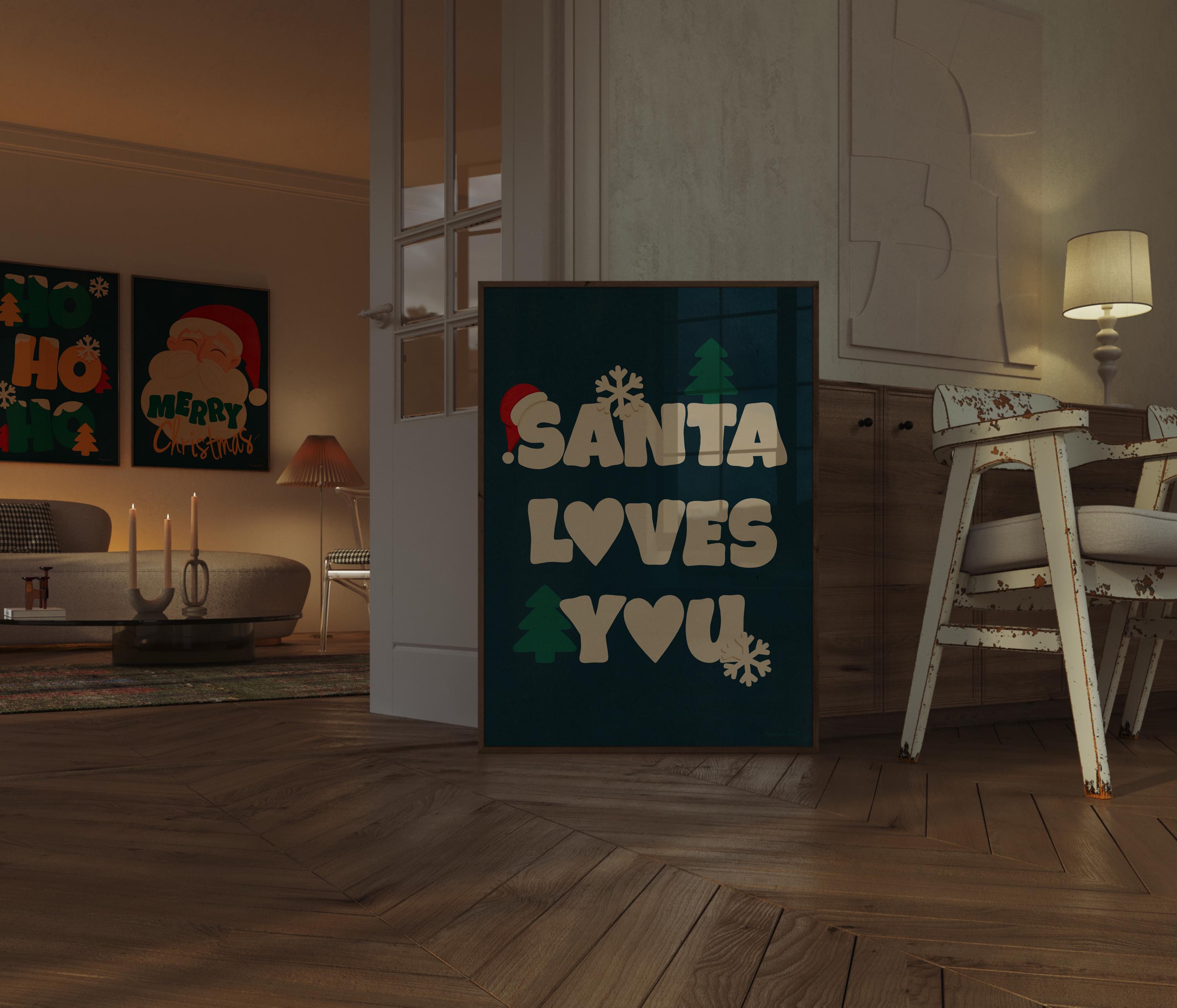 Santa Loves You Christmas Print - Trendy Christmas Print, Christmas ...