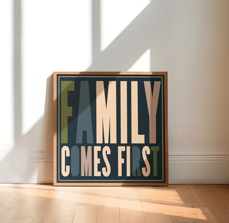 Family Comes First Square Wall Art - Trendy Retro Wall Art, Gallery ...