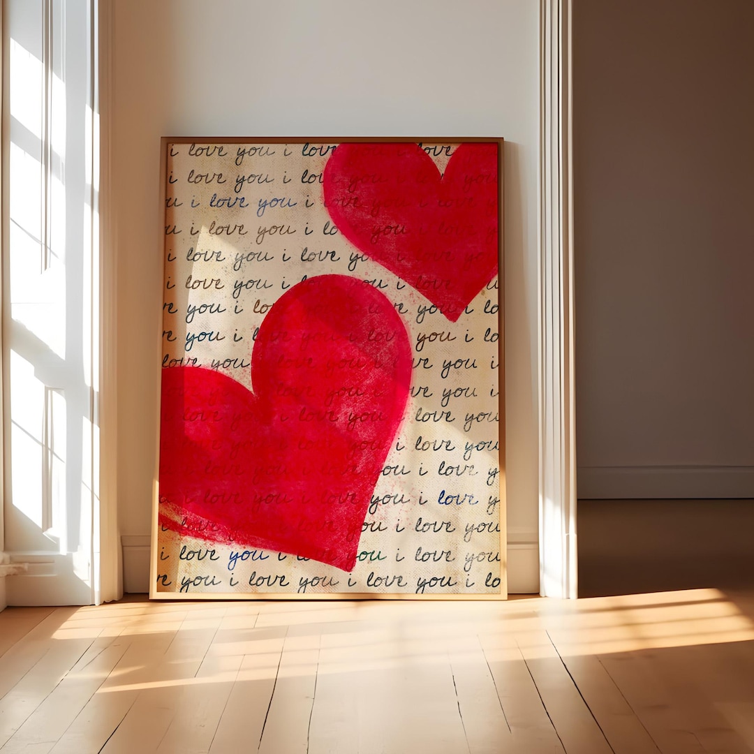 I Love You Print - Red Love Poster, Retro Print, Red Wall Art, Love ...
