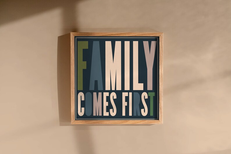 Family Comes First Square Wall Art - Trendy Retro Wall Art, Gallery ...