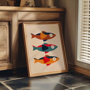 Colorful Fish Print, Minimalist Fish Nautical Wall Art, Marine Print ...