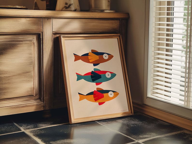 Colorful Fish Print, Minimalist Fish Nautical Wall Art, Marine Print ...