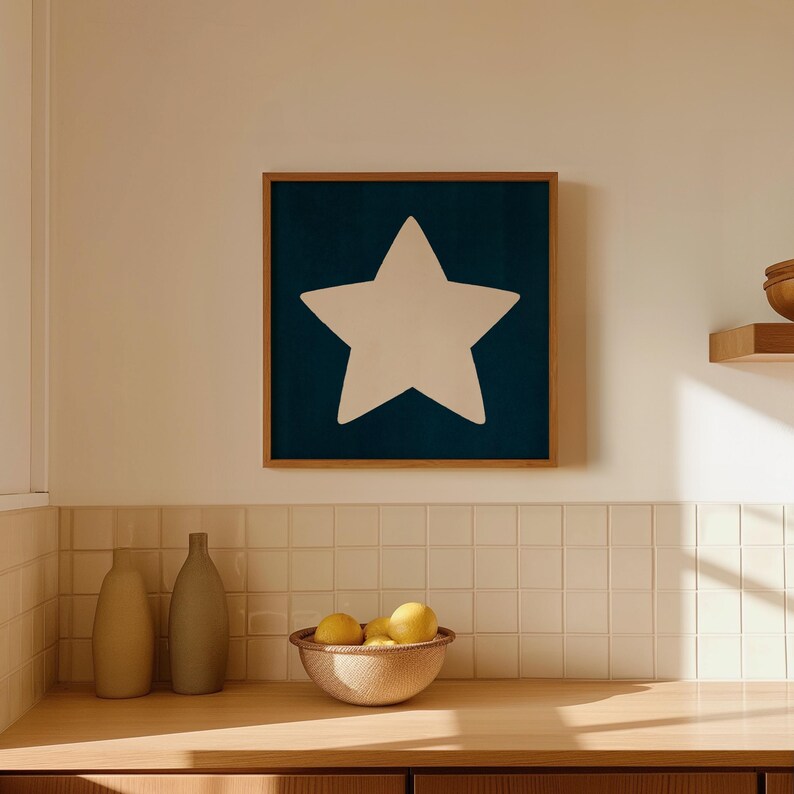 Star Wall Art Print Retro Hand Drawn Wall Art, Navy Blue Star Poster ...