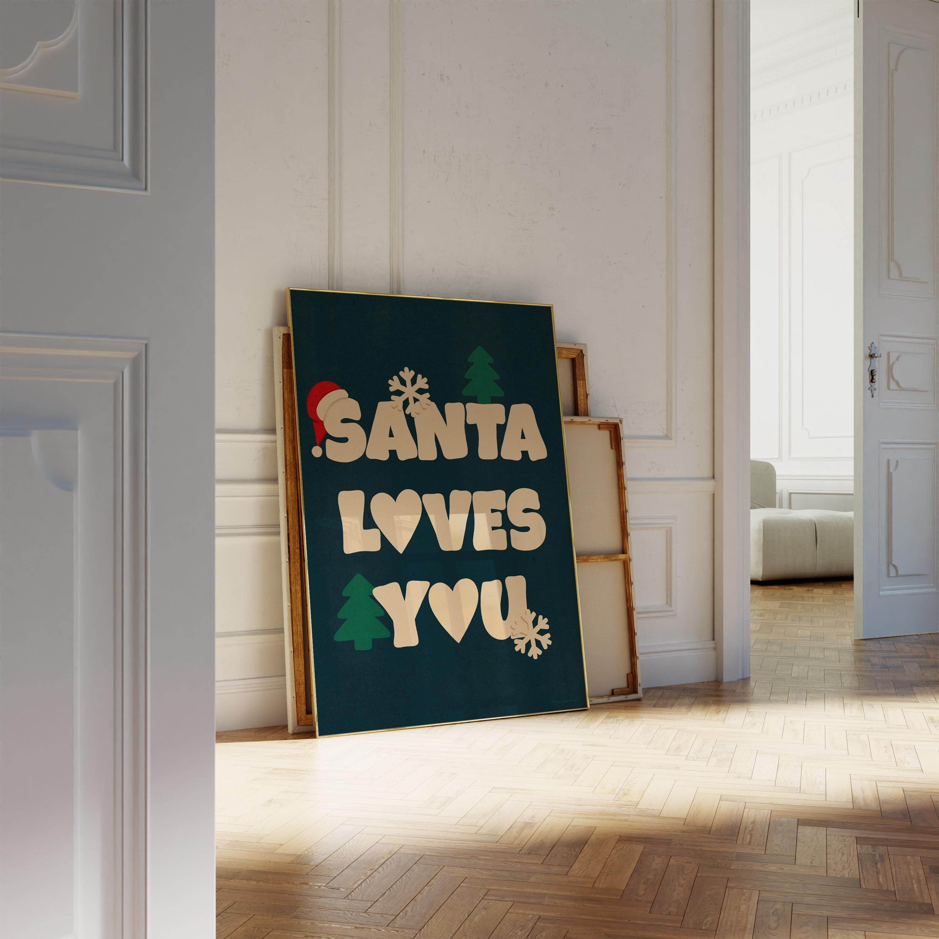 Santa Loves You Christmas Print - Trendy Christmas Print, Christmas ...
