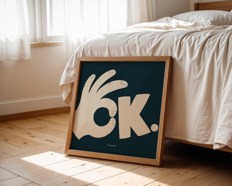 OK Print Typography Funky Wall Art - Retro Aesthetic Poster, Okay ...