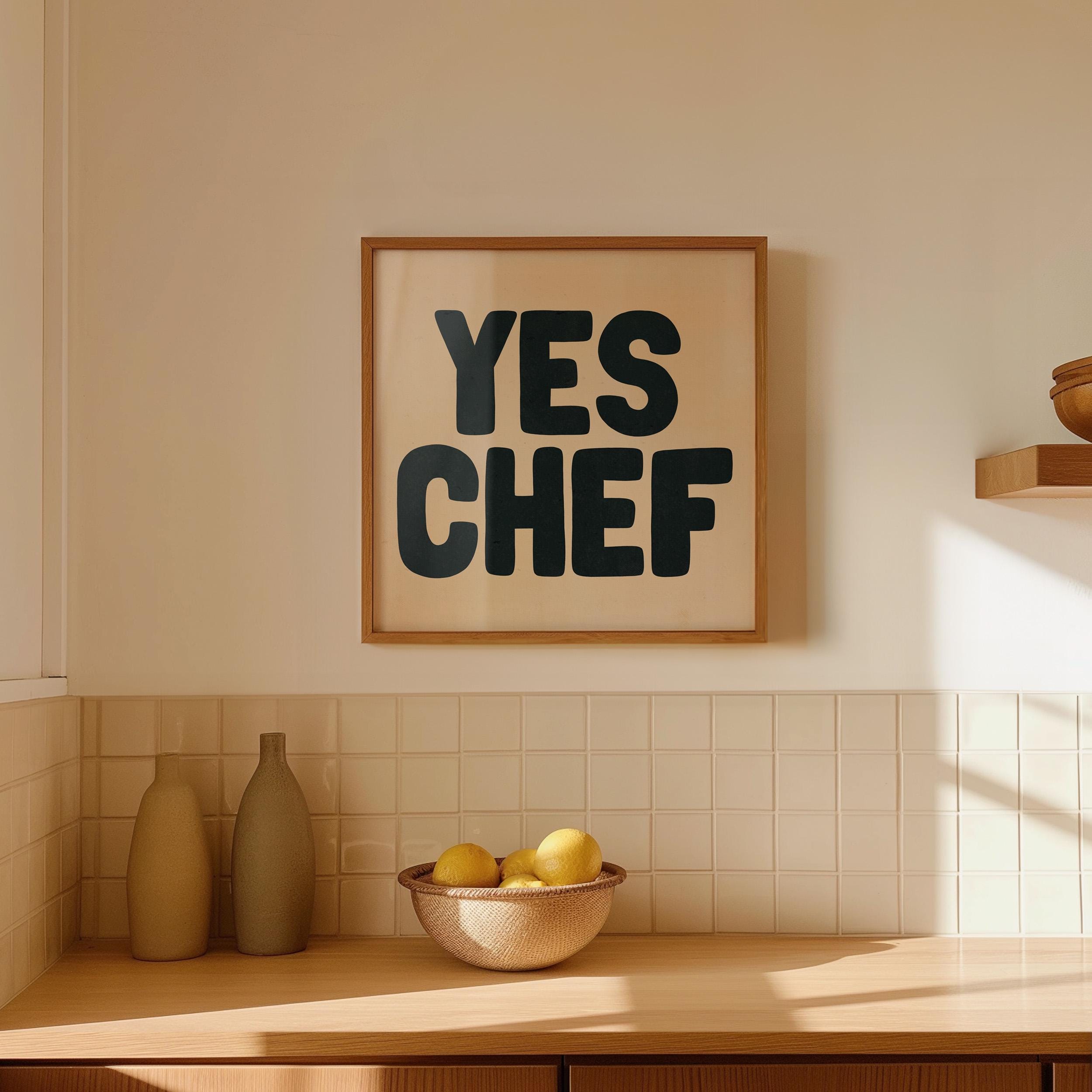 Yes Chef Dining Room and Kitchen Wall Art - Black Kitchen Print Chef ...