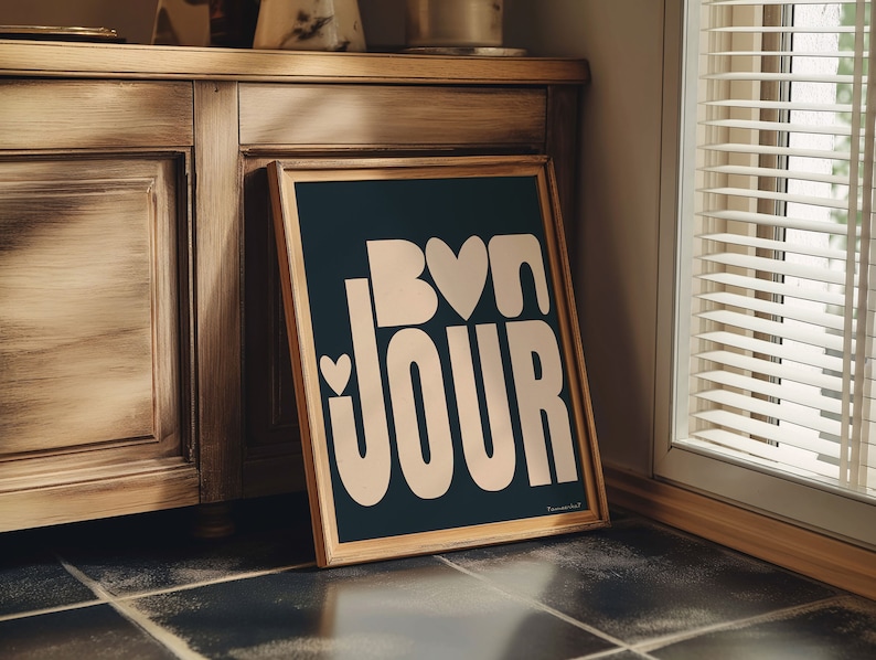 Bonjour Print Modern Bold Typography Poster French Word Art Print ...