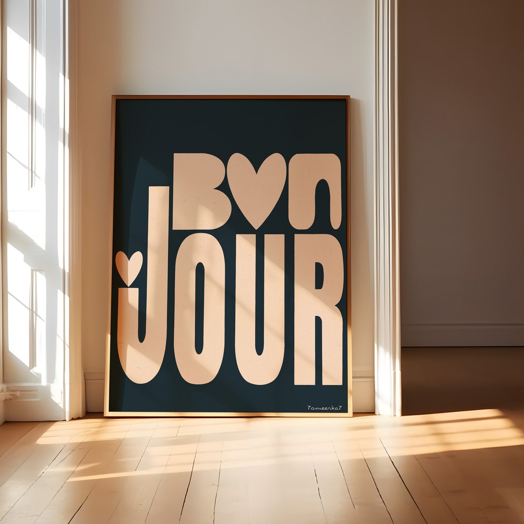 Bonjour Print - Modern Bold Typography Poster - French Word Art Print ...
