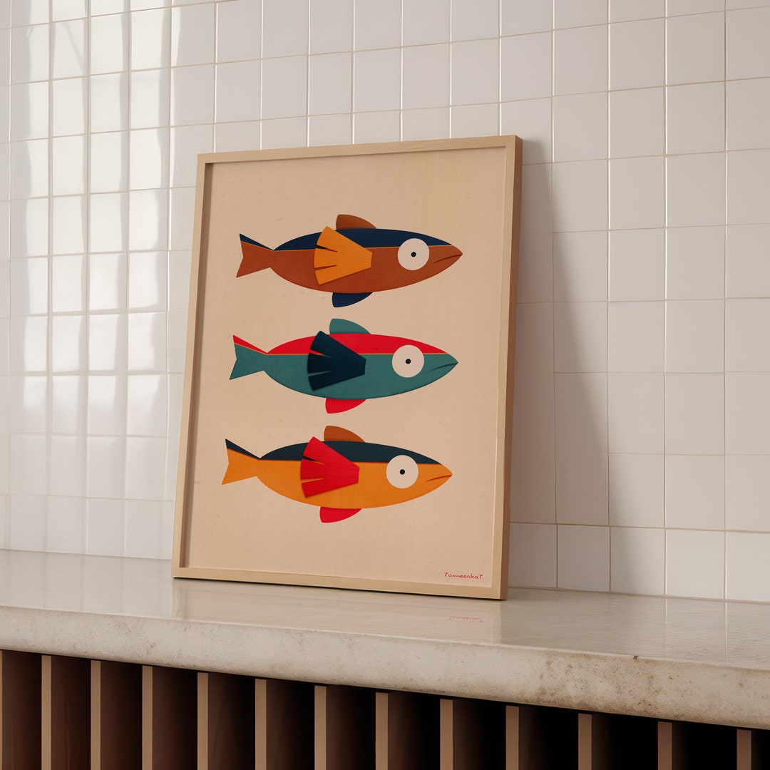 Colorful Fish Print, Minimalist Fish Nautical Wall Art, Marine Print ...