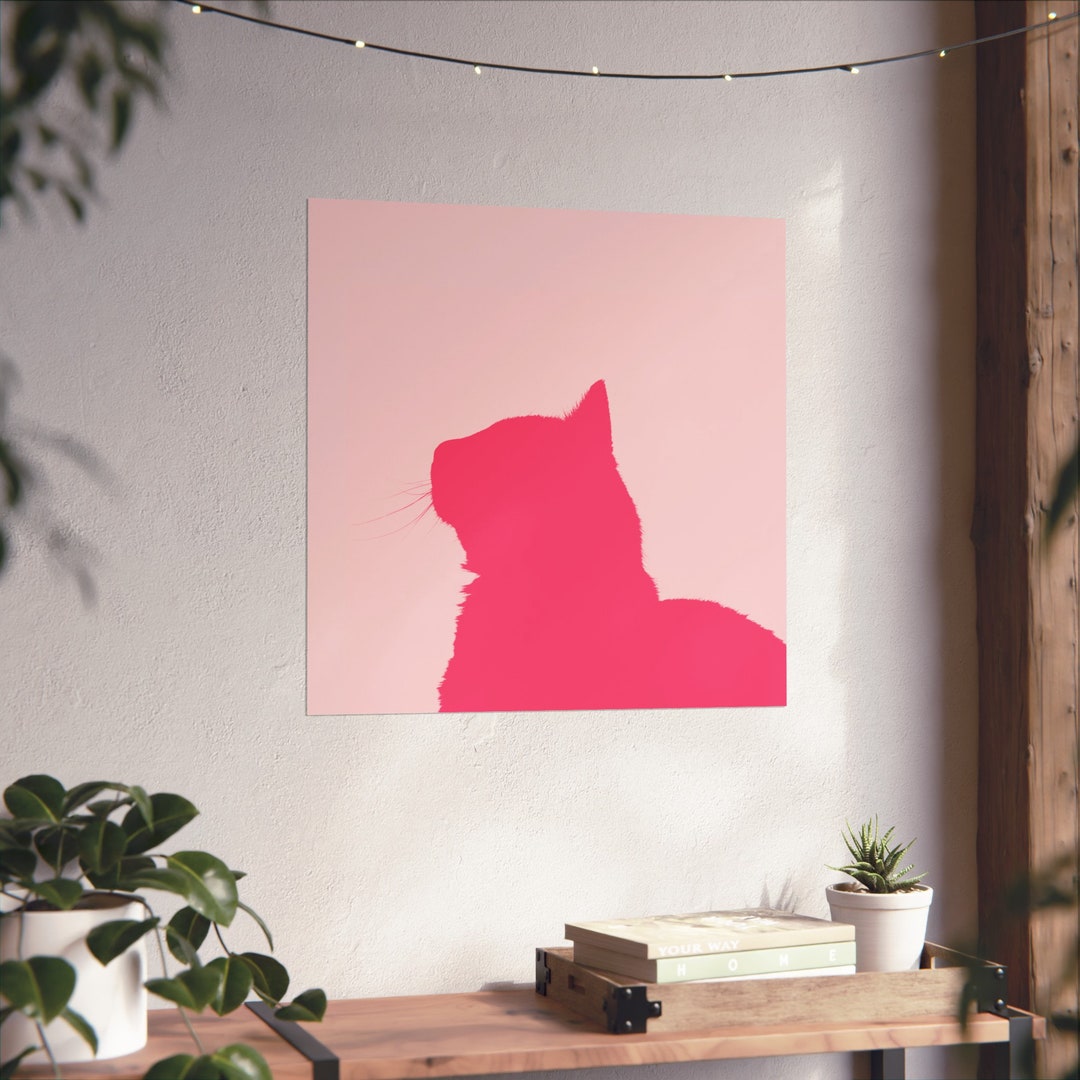Pink Cat Art Print | Cat Lover Modern Art | Cat Poster | Kids Room ...