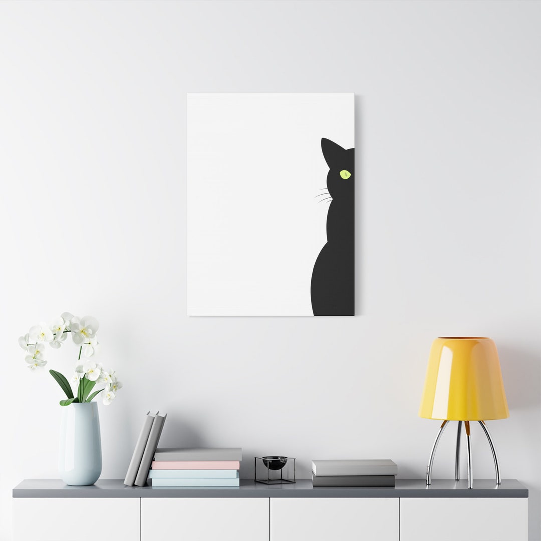 Cat Wall Art Peeking Black Cat 3 Animals Kids Poster Stretched Canvas ...