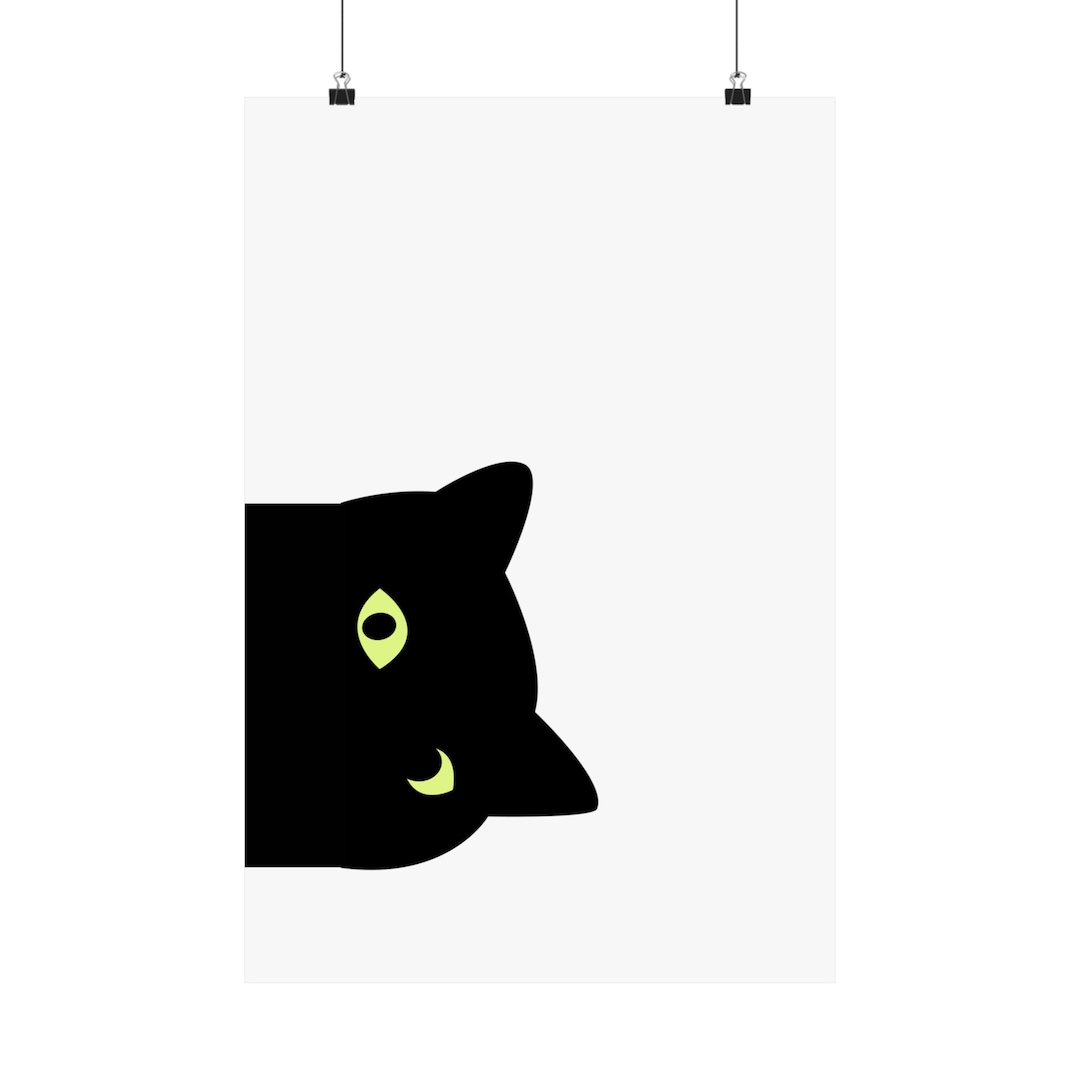 Funny Cat Wall Art Peeking Black Cat Poster Cool Cat Painting Black Cat ...