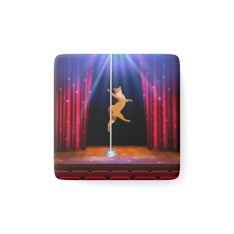 Funny Cat Magnet | Pole Dancing Cat | Cat Owner Gift | Square Porcelain ...