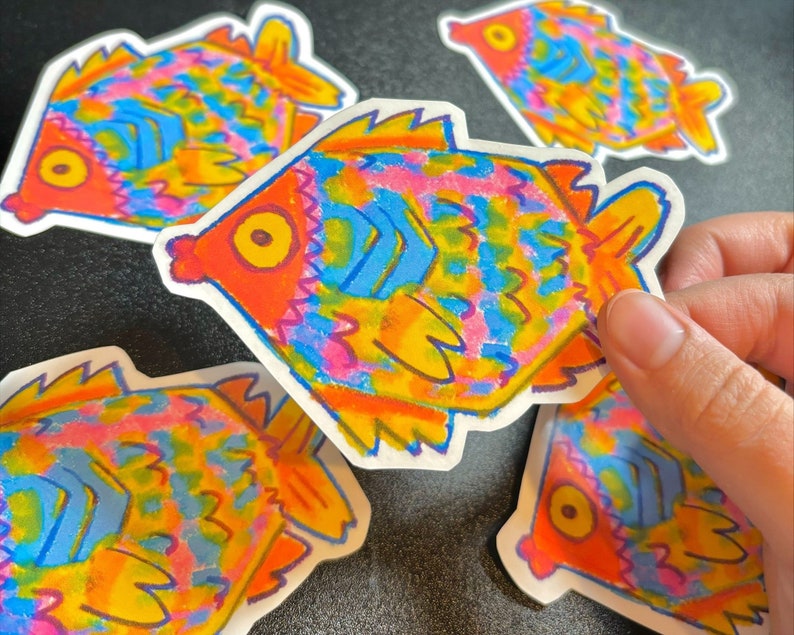 Colorful Pastel Fish Sticker - Waterproof, Rainbow - Etsy