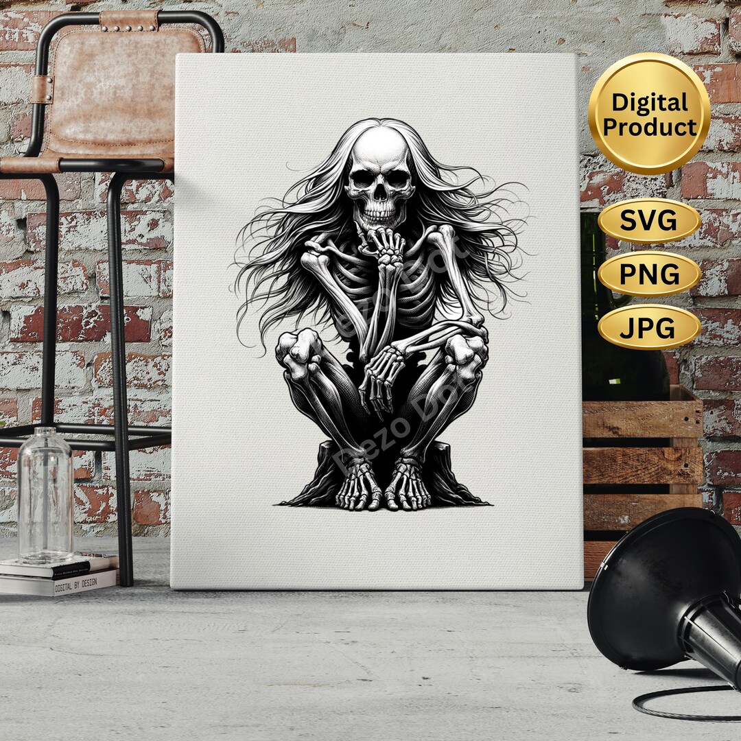 Deep in Thought Skeleton SVG File, Digital Skeleton PNG, Digital JPG ...