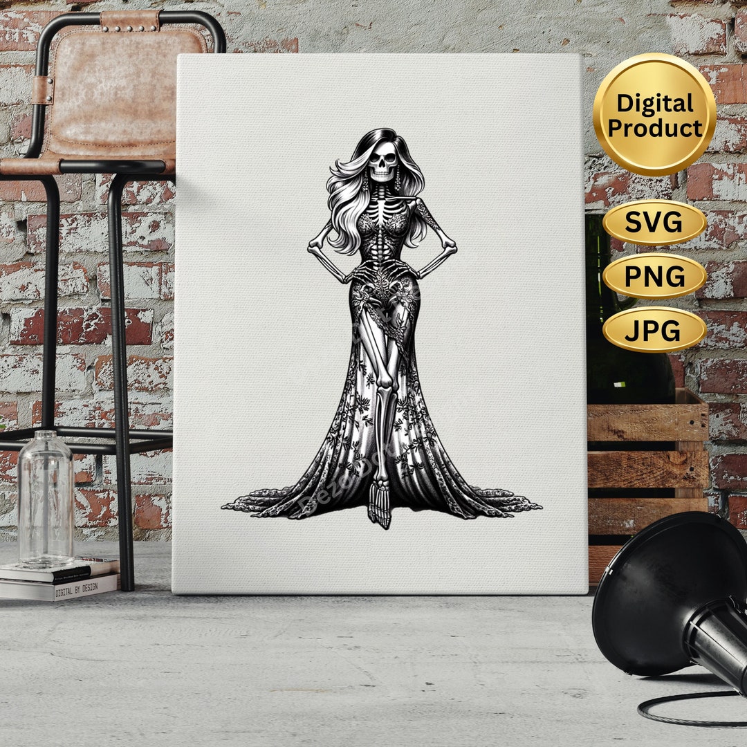 Glamorous Skeleton SVG, Digital Skeleton PNG, Digital JPG File ...