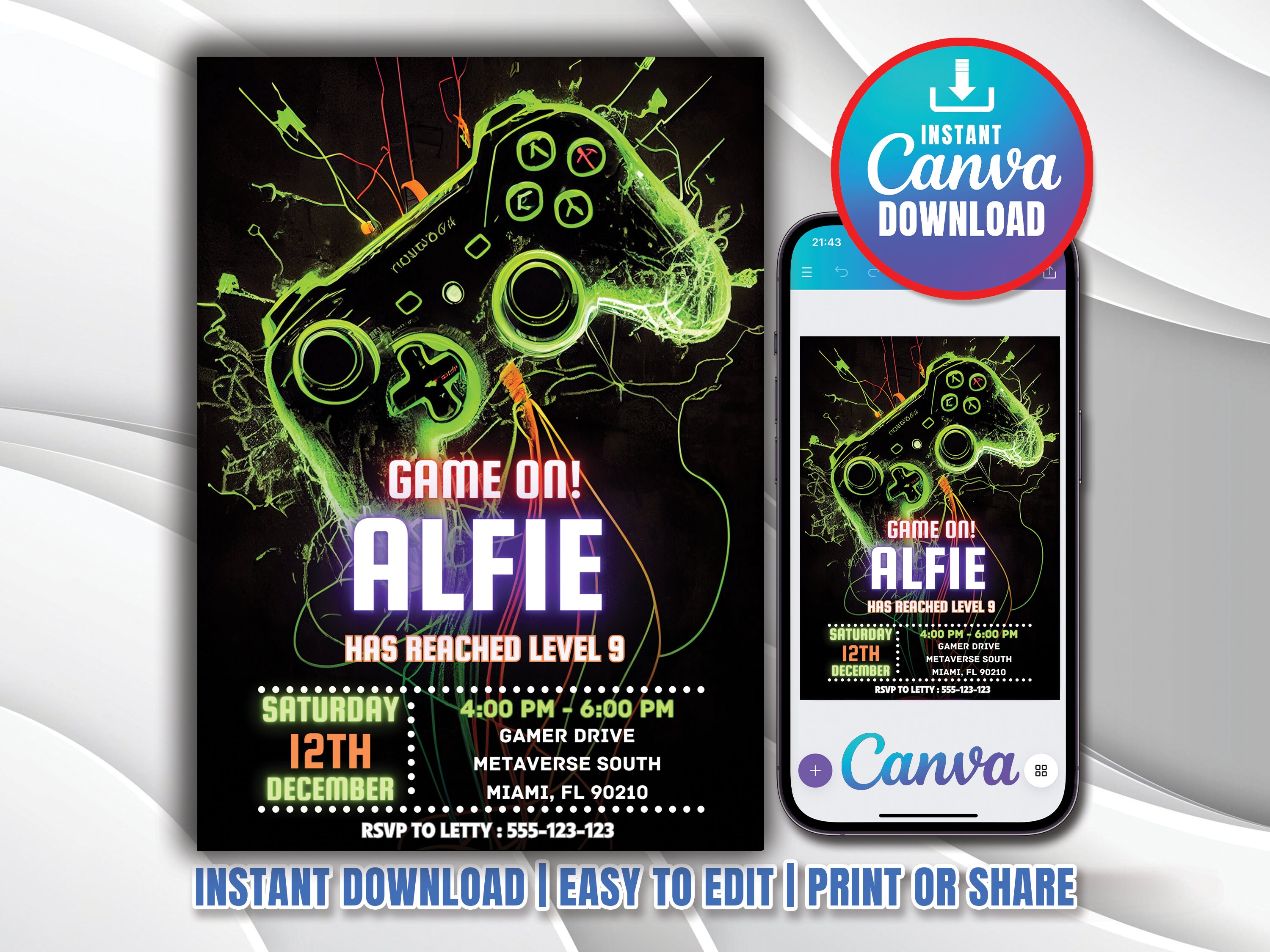 Editable Video Game Party Invitation, Level up Birthday Invite, Gamer ...