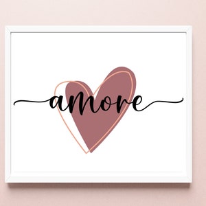 Printable Amore Wall Art, Black and White Minimalist Romantic Print ...