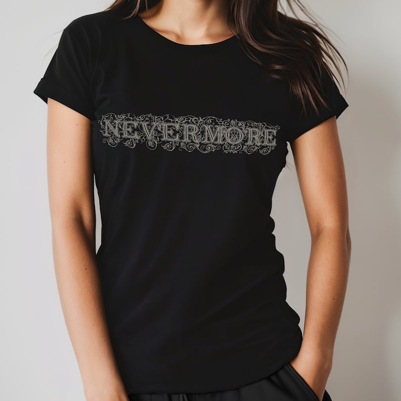 Nevermore Tee | Dark Academia Top | Baroque Lettering | Women's T-shirt ...