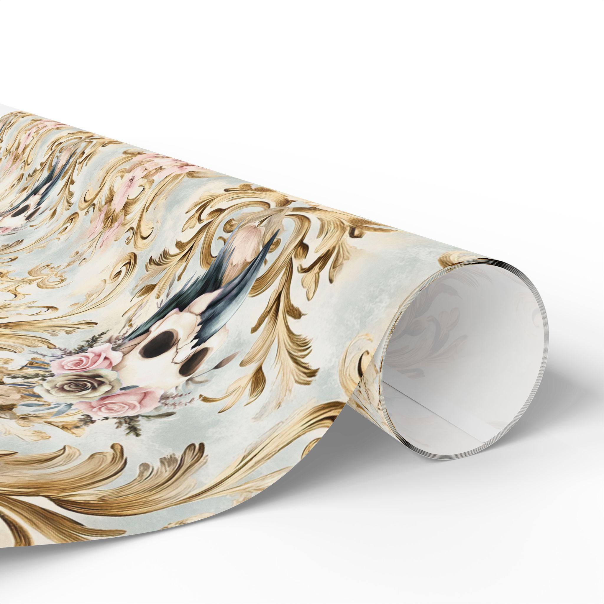 Bird Skull Wrapping Paper, Bohemian Design, Gothic Gift Wrap, Pastel ...