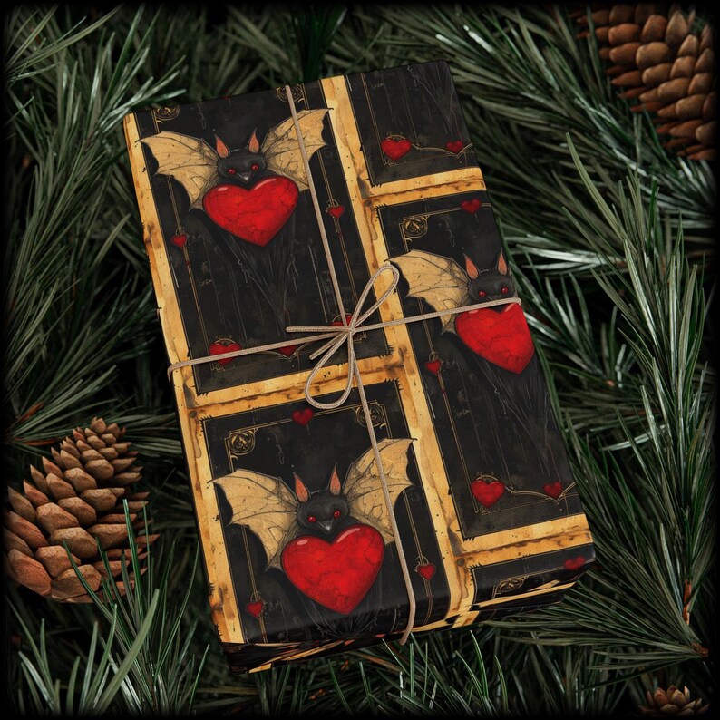Vampire Bat Wrapping Paper, Gothic Gift Wrap, Creepy Packaging, Dark ...