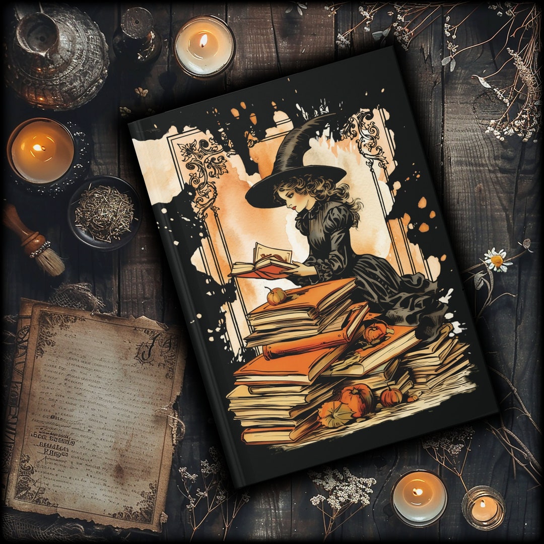 The Witch and Her Books Journal | Halloween Notebook | Black Hardcover ...