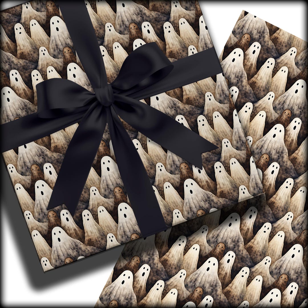 Ghost Wrapping Paper, Halloween Gift Wrap, Spooky Gift Packaging ...