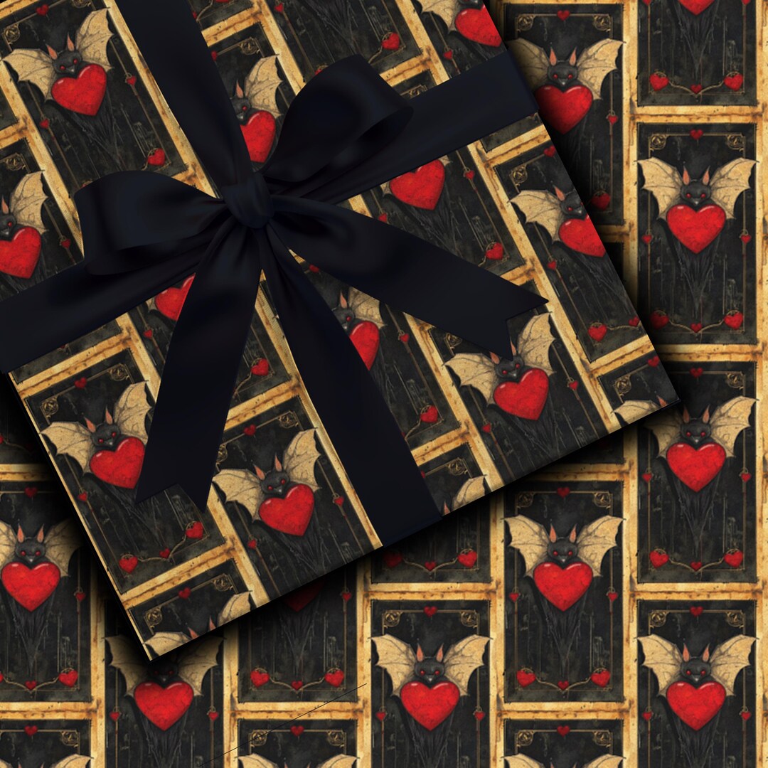 Vampire Bat Wrapping Paper, Gothic Gift Wrap, Creepy Packaging, Dark ...