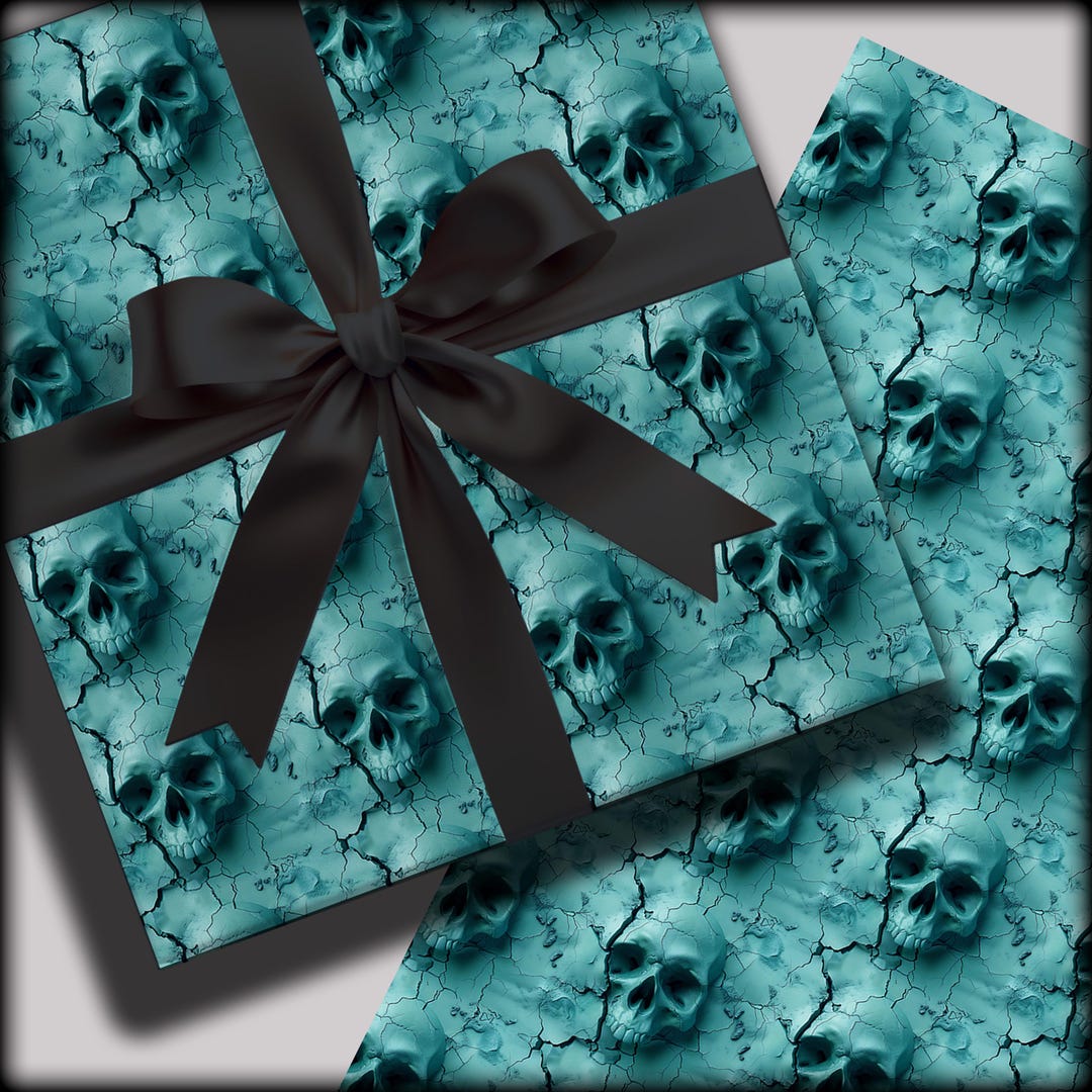 3D Skull Wrapping Paper, Gothic Gift Wrap, Colorful Teal Gift Packaging ...