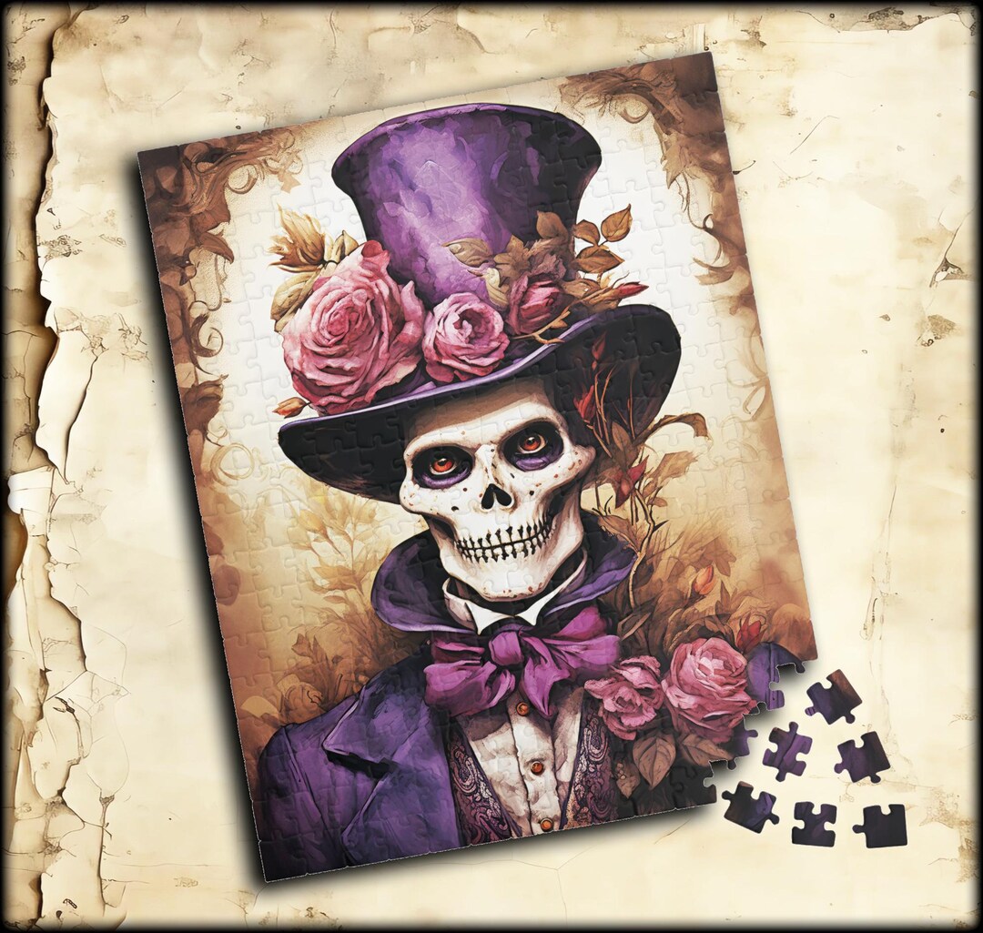 Victorian Skeleton Jigsaw Puzzle | Floral Skull Graphic | Gothic Design ...