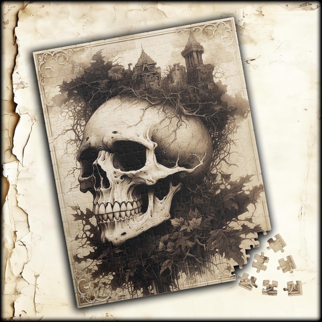 Skull Jigsaw Puzzle, Dark Art Skull Illustration, Gothic Puzzle, Unique ...