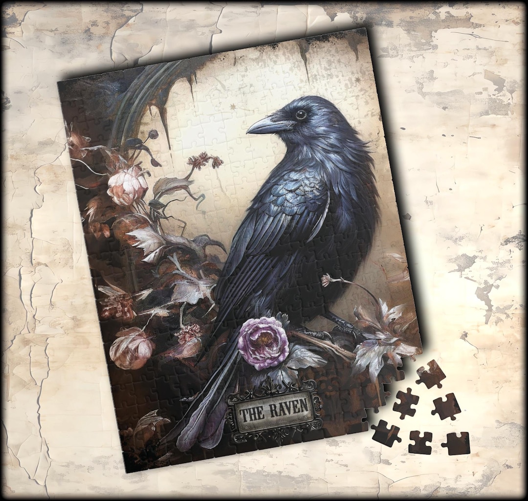 The Raven Jigsaw Puzzle, Edgar Allan Poe, Gothic Floral Design ...