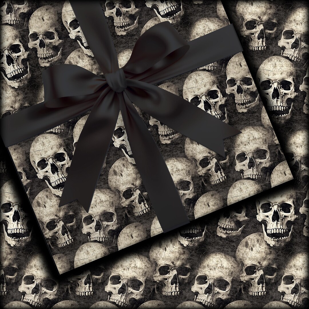 Skull Wrapping Paper, Catacombs Gift Wrap, Creepy Gift Packaging, Dark ...