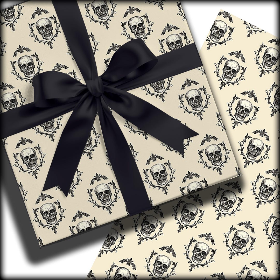Skull Wrapping Paper, Gothic Gift Wrap, Victorian Gothic Gift Packaging ...