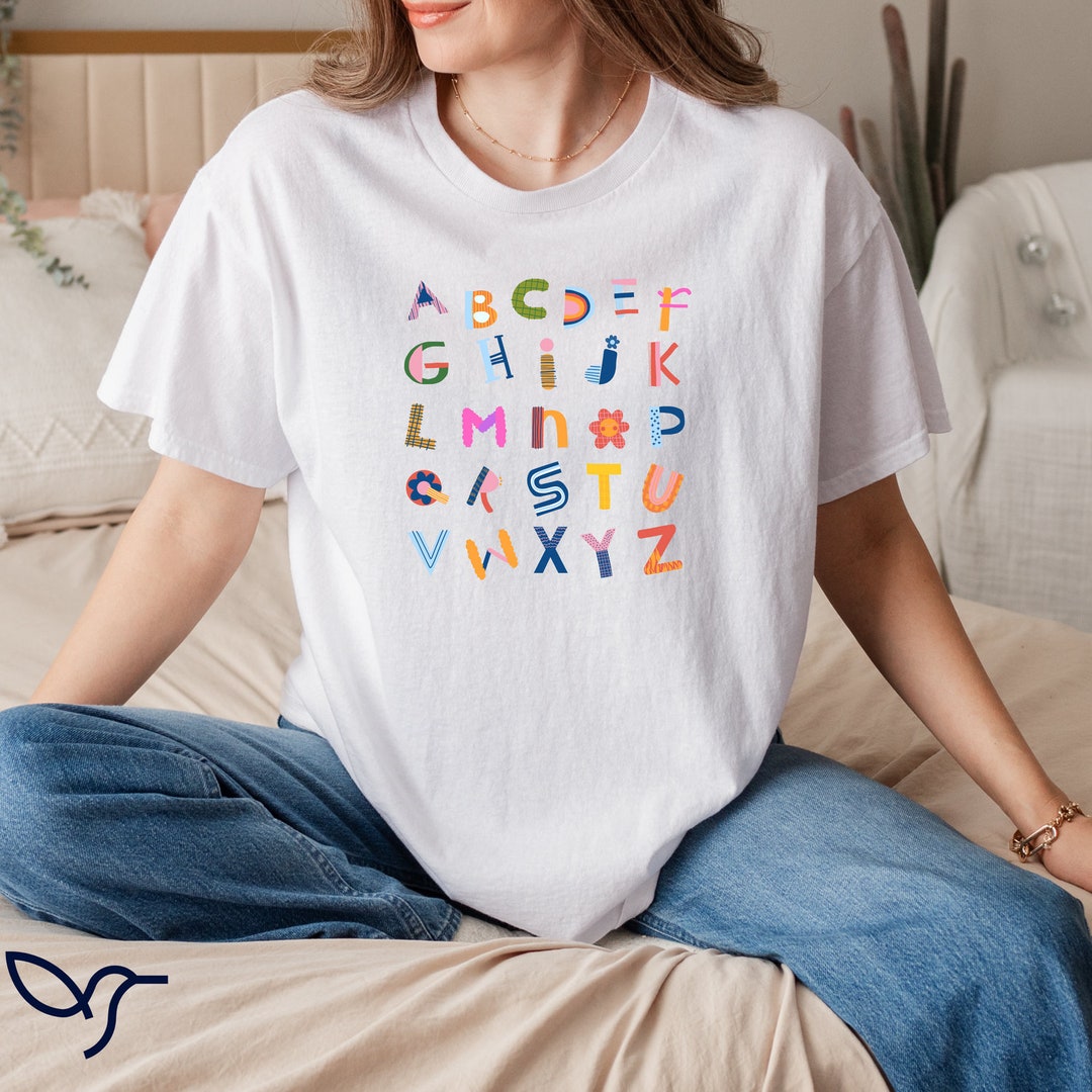 Colorful Alphabet Shirt, ABC T-shirt, Teacher Shirt, Gift for Teacher ...