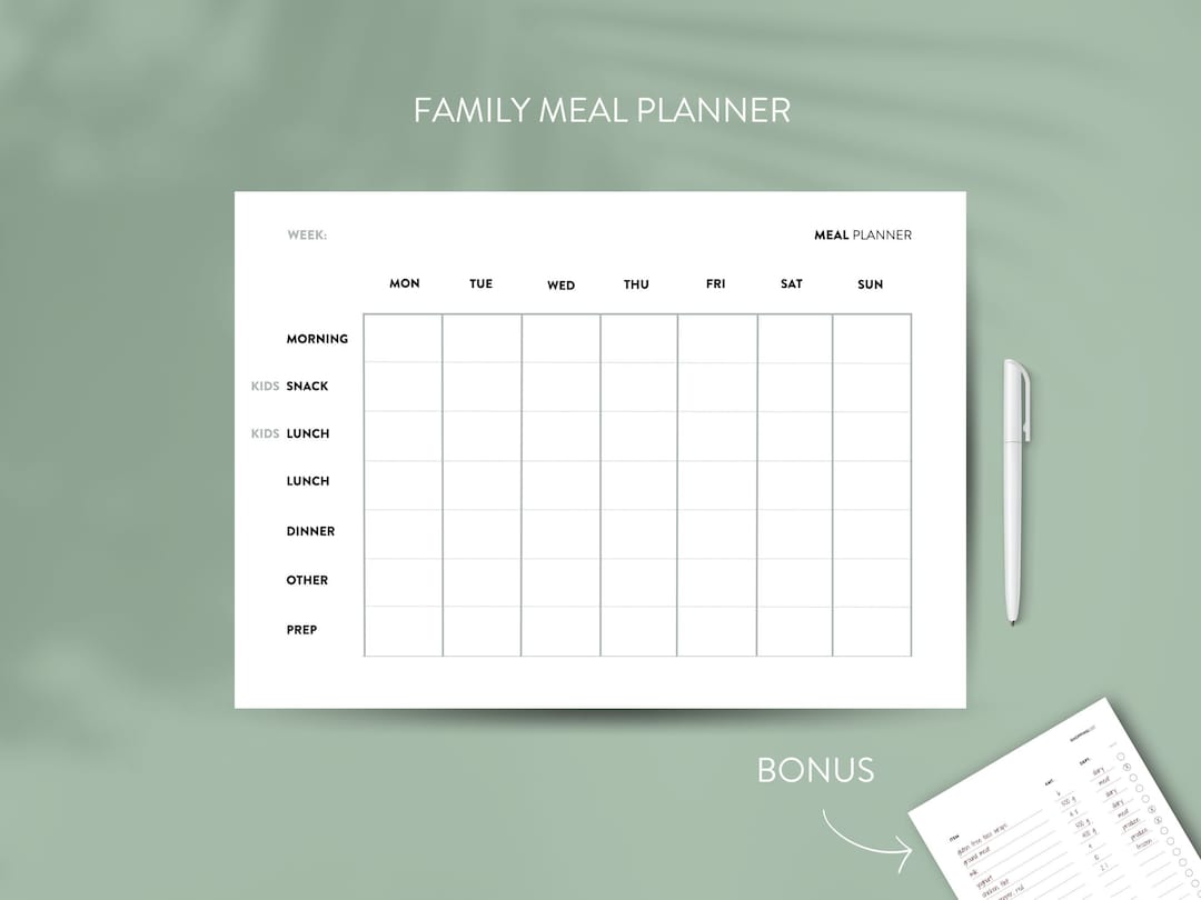 Family Meal Plan Template, Printable Weekly Design, A4, A5, Pocket and ...
