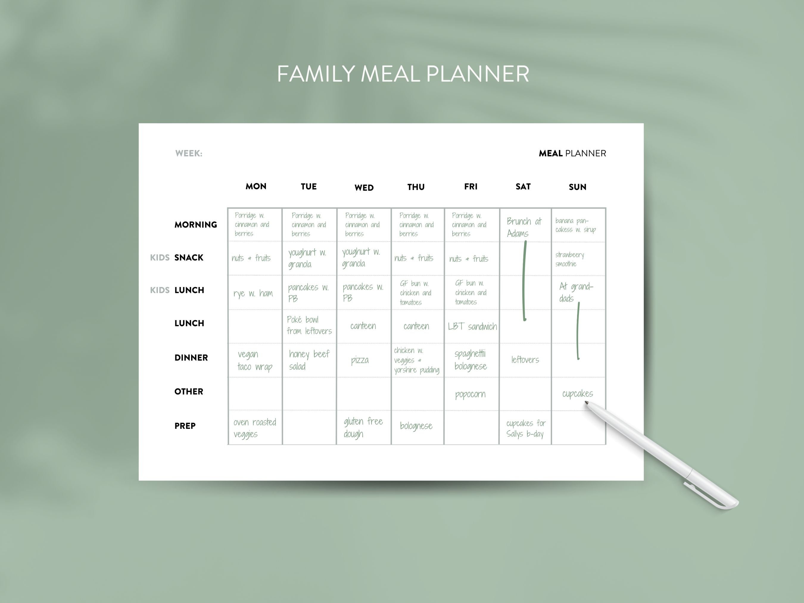 Family Meal Plan Template, Printable Weekly Design, A4, A5, Pocket and ...